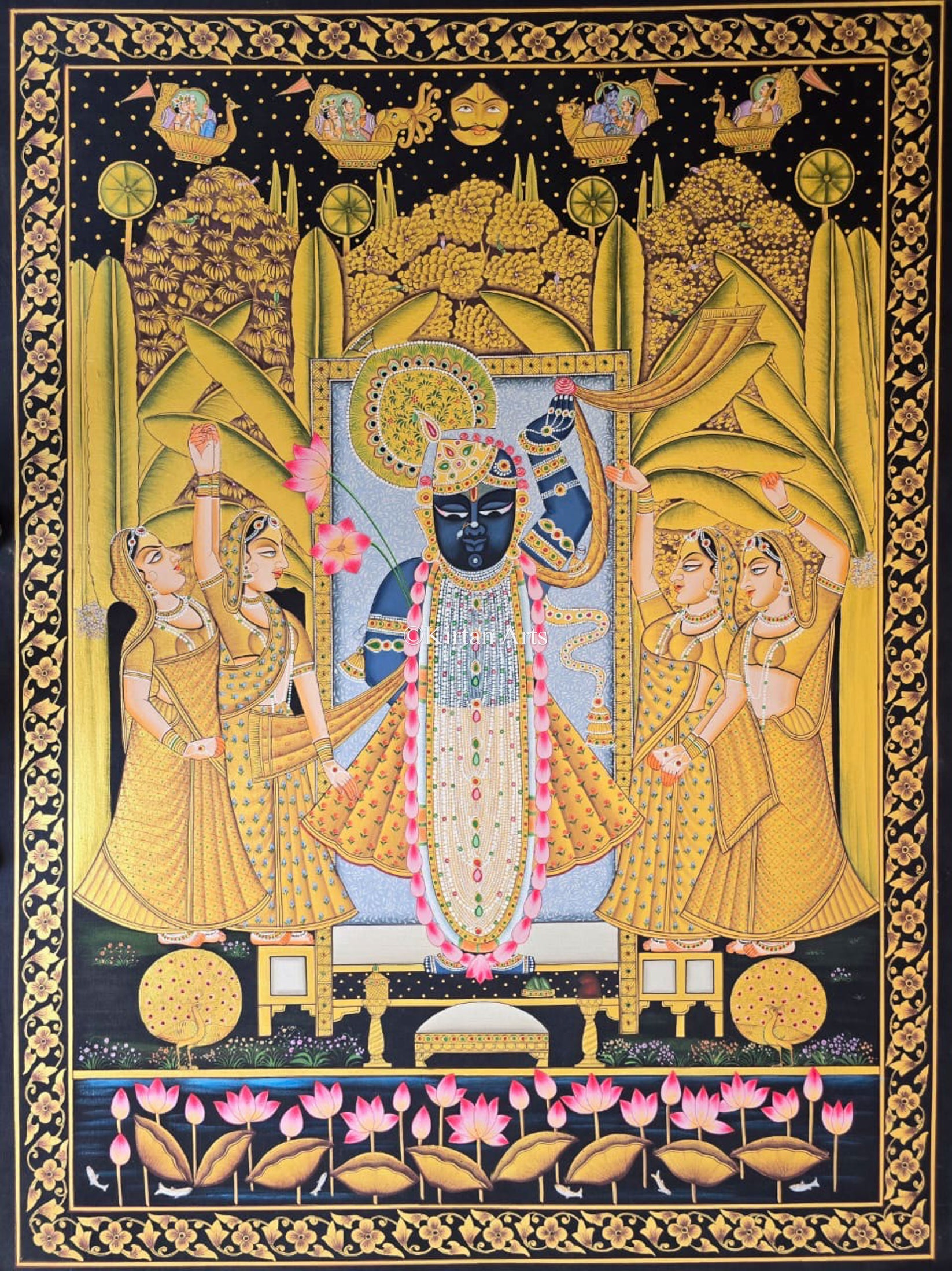 Shrinathji Pichwai Painting | Gold | 4x3 ft – Kirtan Arts