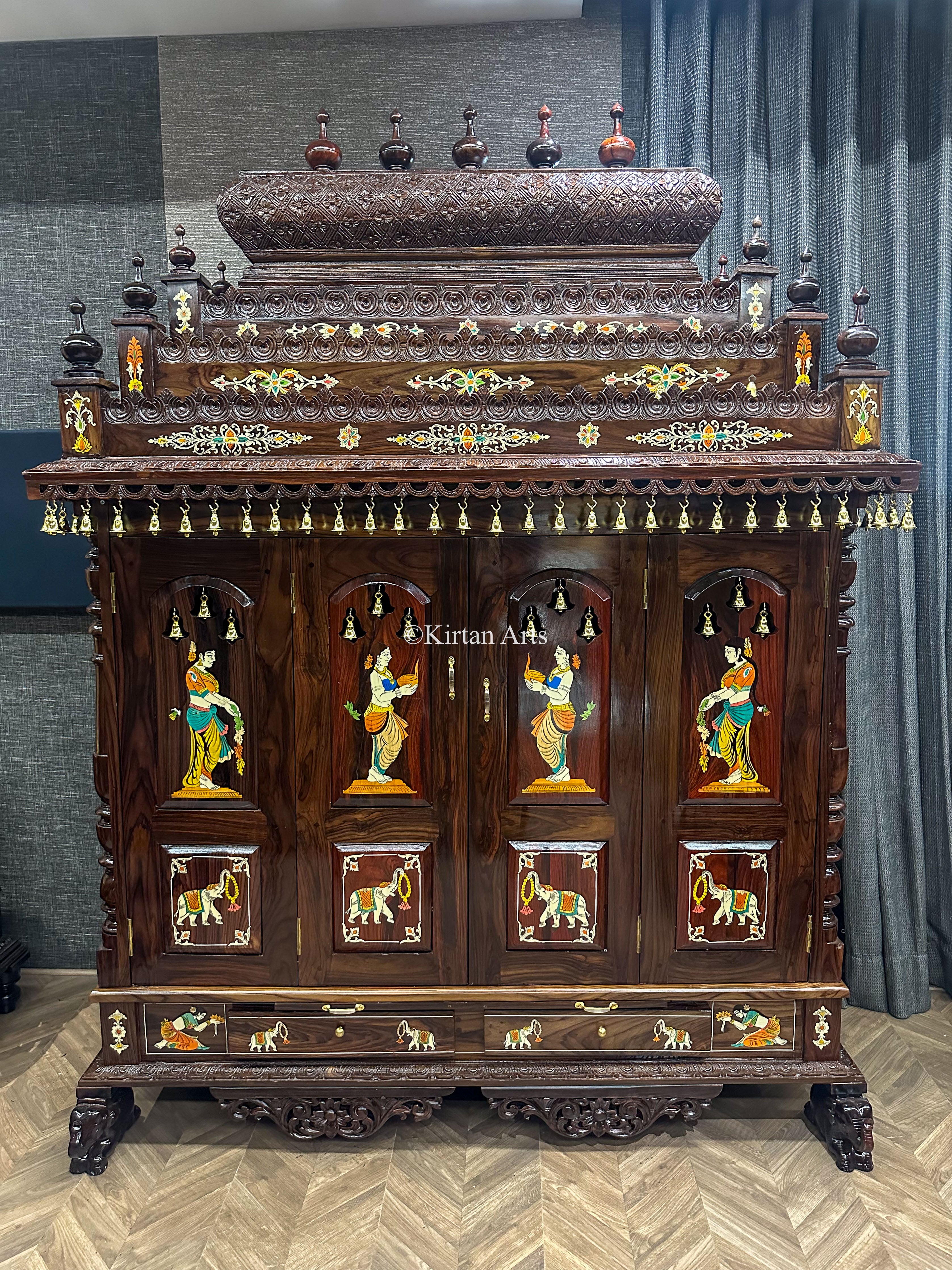 Rosewood Pooja Mandir | Foldable Doors | 7x5x2 ft – Kirtan Arts