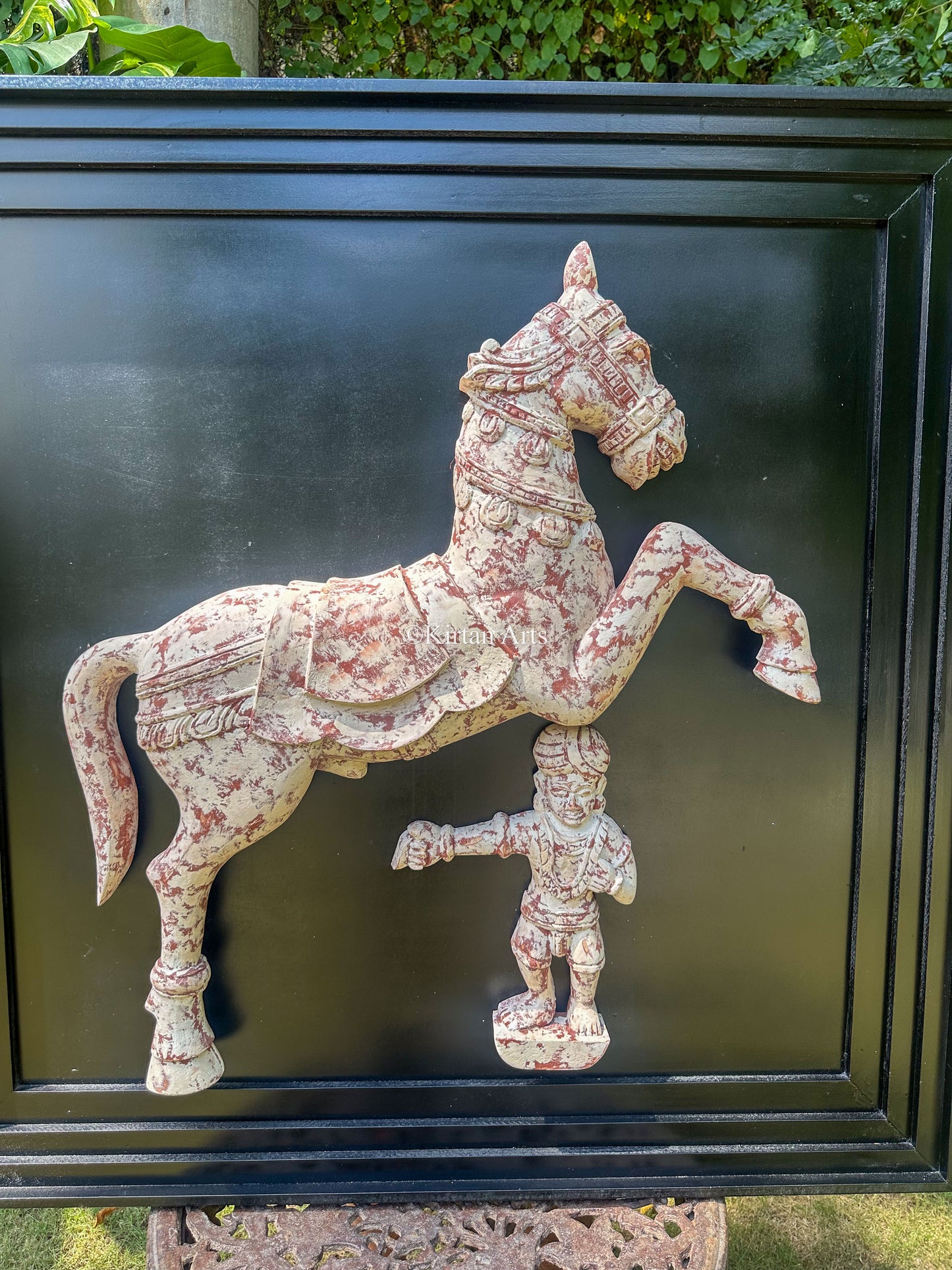 Wooden Horse Sculpture w Frame | 42x42 Inches – Kirtan Arts