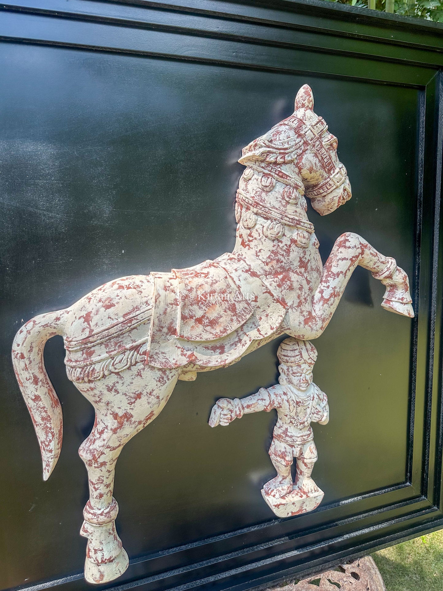 Wooden Horse Sculpture w Frame | 42x42 Inches – Kirtan Arts