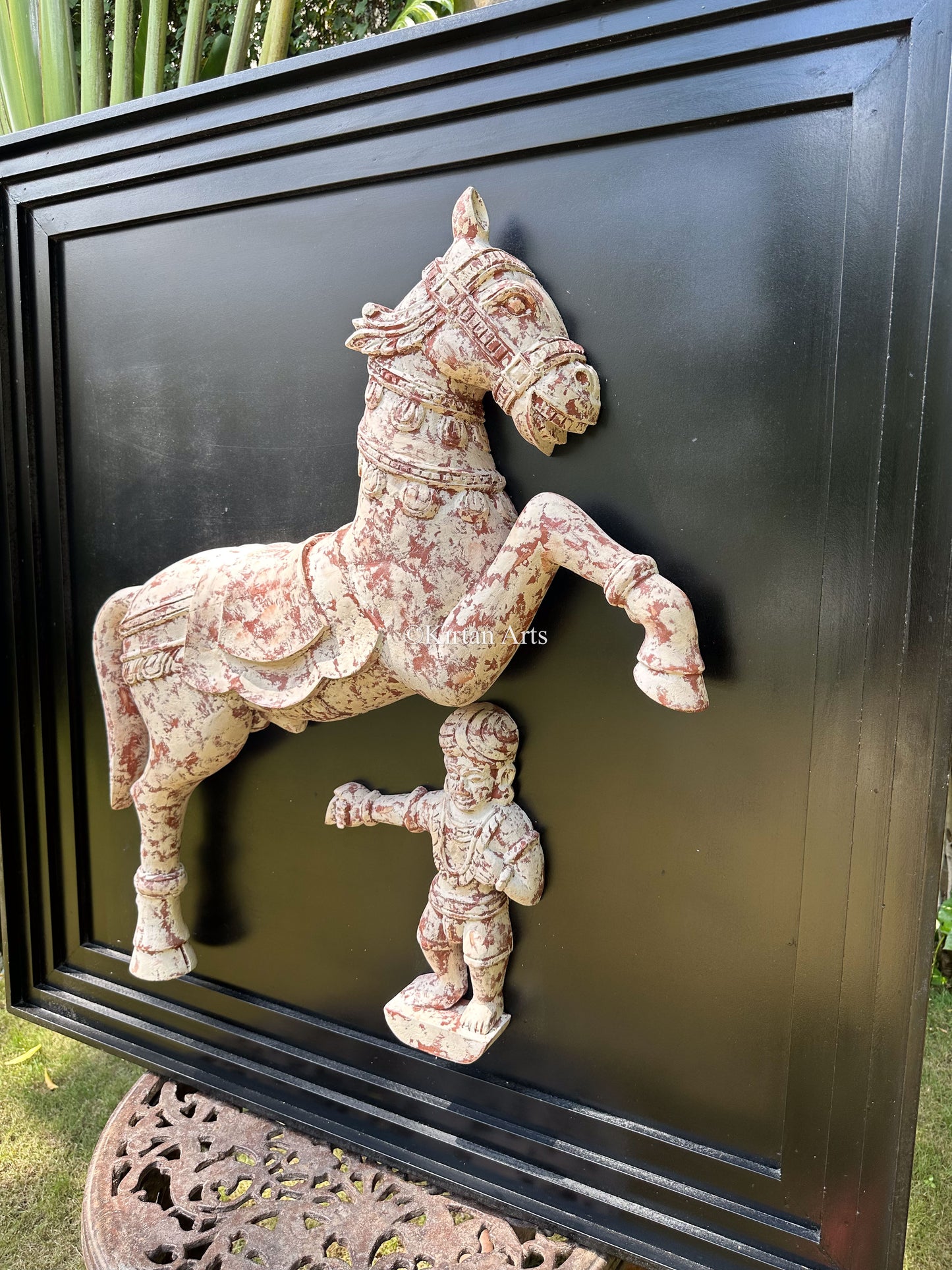 Wooden Horse Sculpture w Frame | 42x42 Inches – Kirtan Arts
