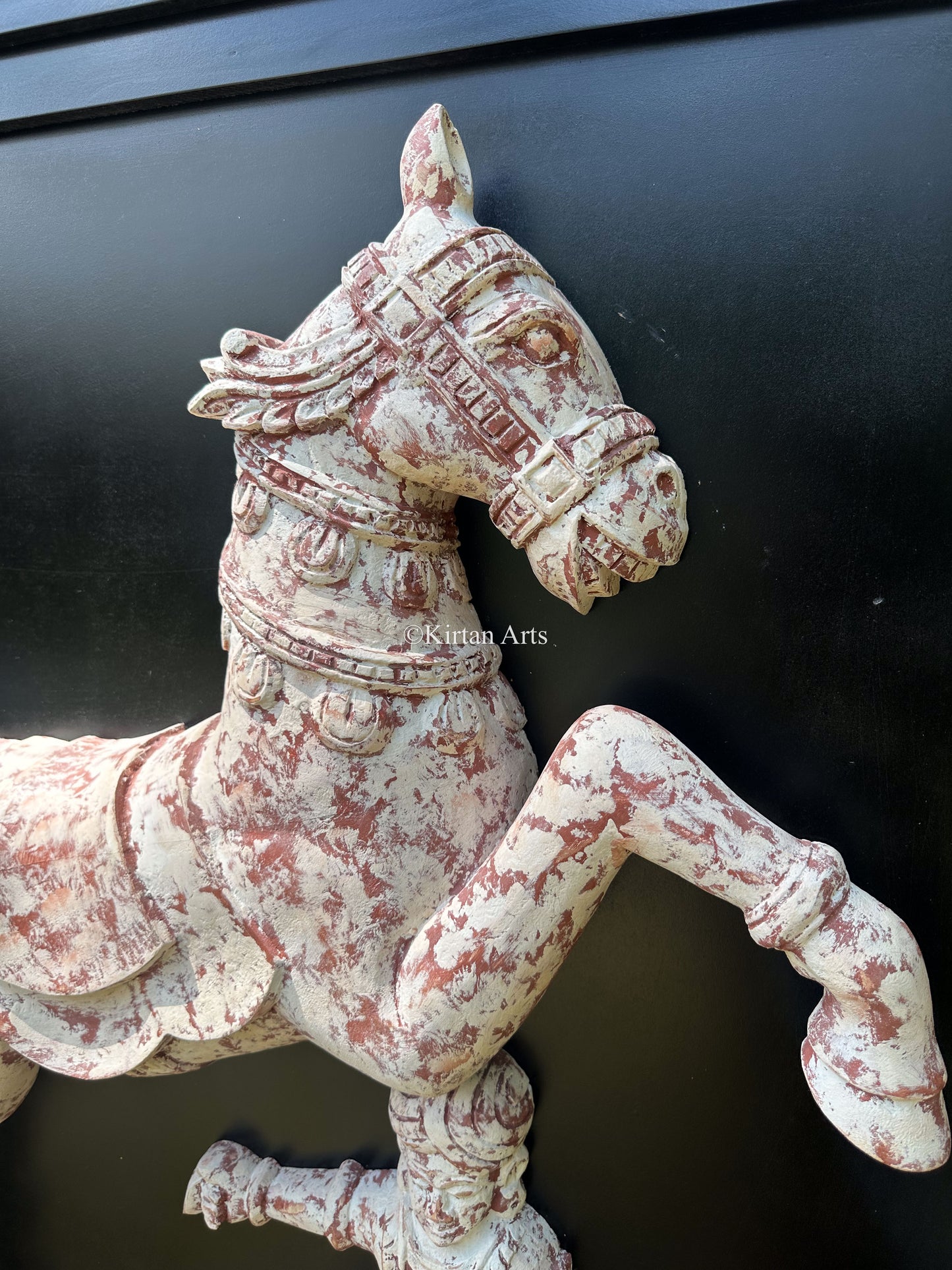 Wooden Horse Sculpture w Frame | 42x42 Inches – Kirtan Arts